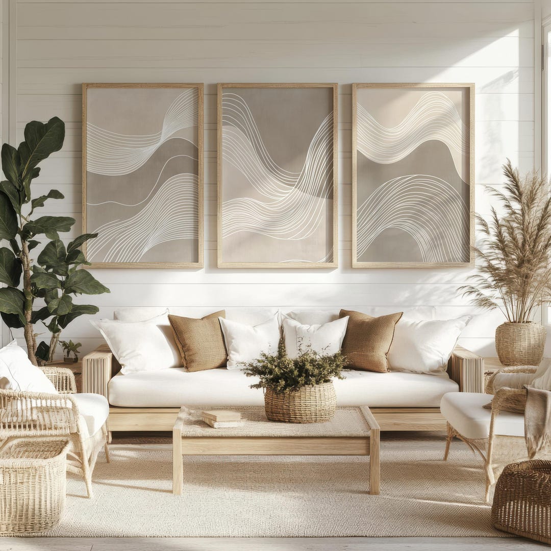 Neutral Abstract Line Art Set | Beige Boho Triptych (digital Download ...