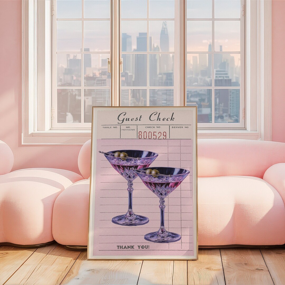 Guest Check Martini Poster Cocktail Wall Art Dopamine Decor, Digital ...