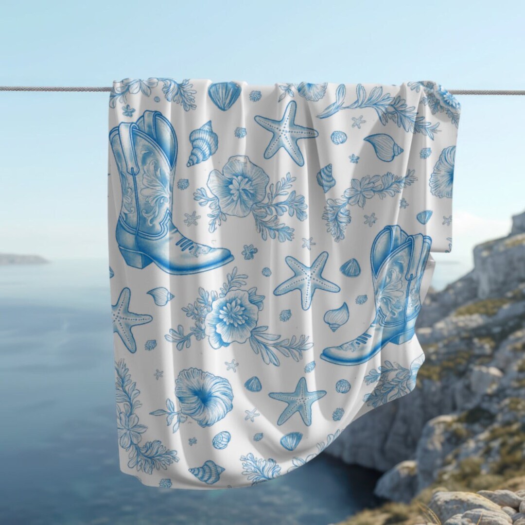 Coastal Cowgirl Seashell Blanket Blue Coquette Beach Decor Soft Velvet ...