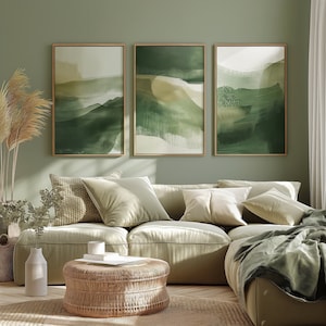 Modern Abstract Sage Green Wall Art Set of 3 | Earth Tone Triptych | 26x36 Poster | Large ...