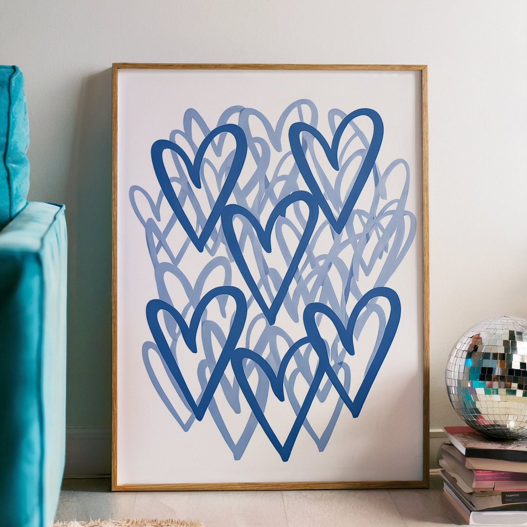 Blue Preppy Hearts Wall Art Print | Printable Trendy Posters | Abstract ...
