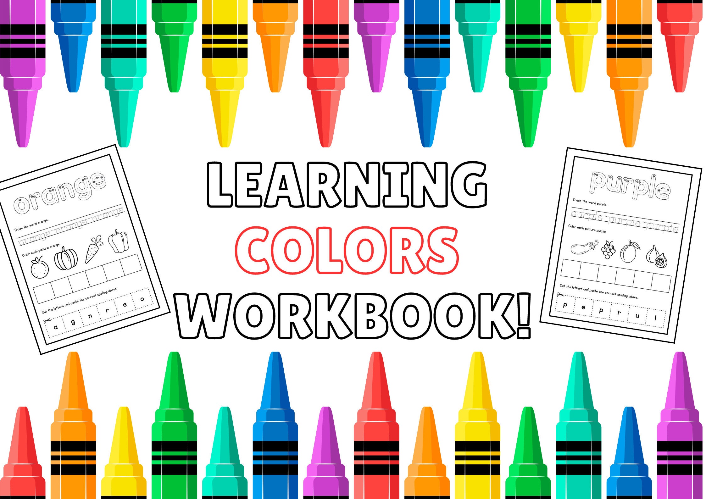 Learning Colors Worksheet Bundle: Cut and Color (printable Worksheets ...