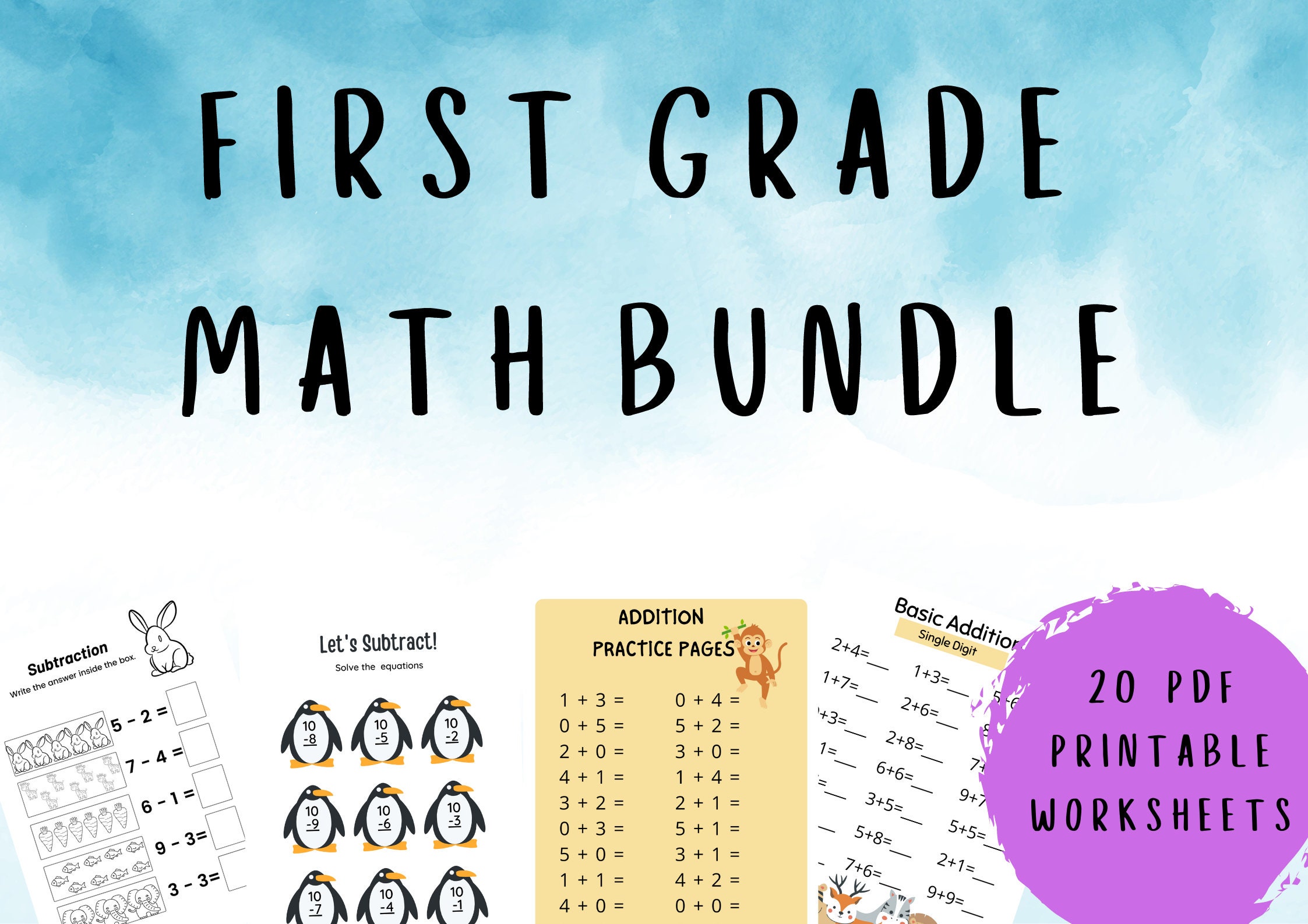 First Grade Math Work Sheets | Addition & Subtraction Printable ...