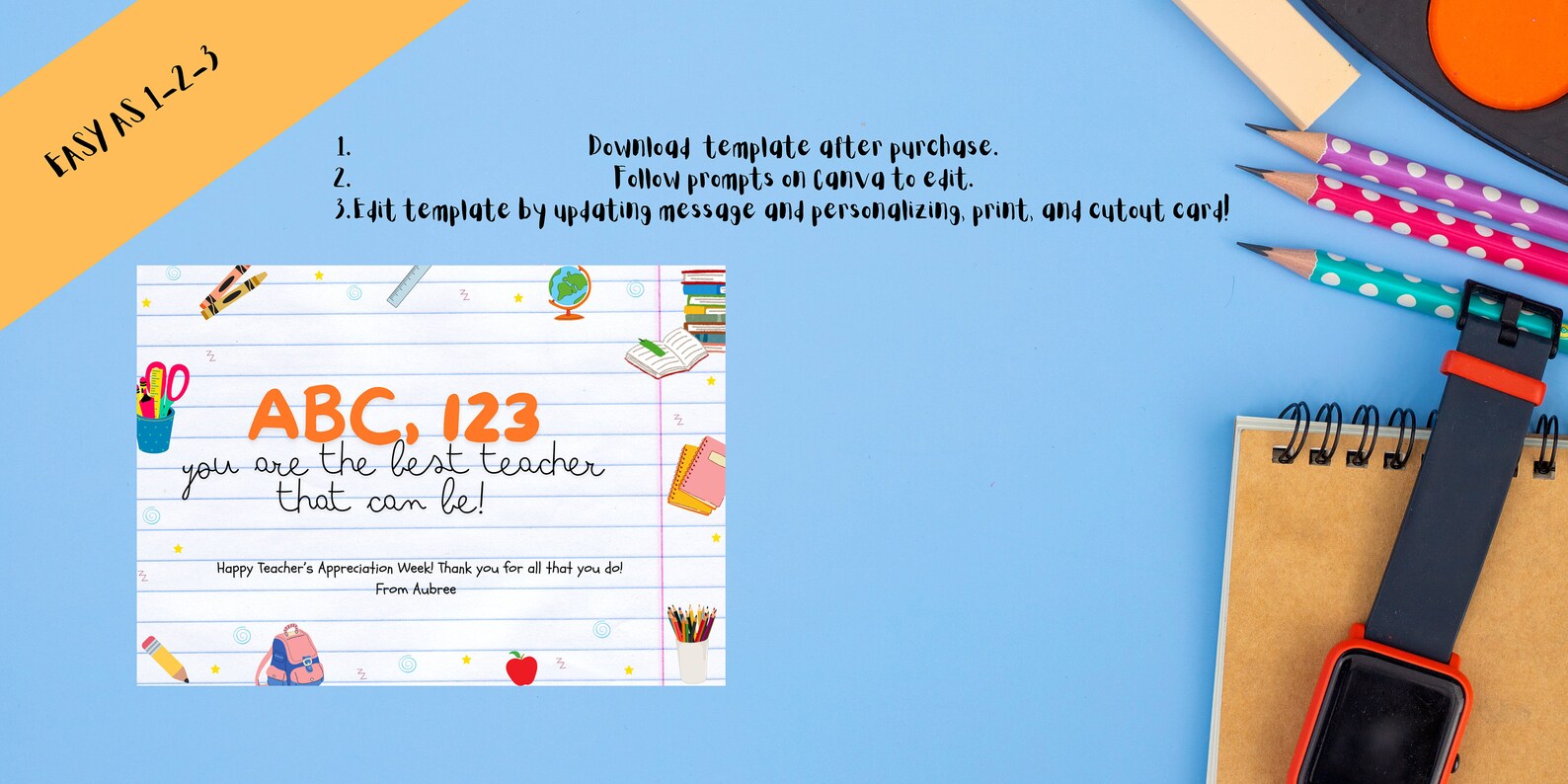 Teacher, Thank You Card Template, Editable, DIY, Teacher's Appreciation ...