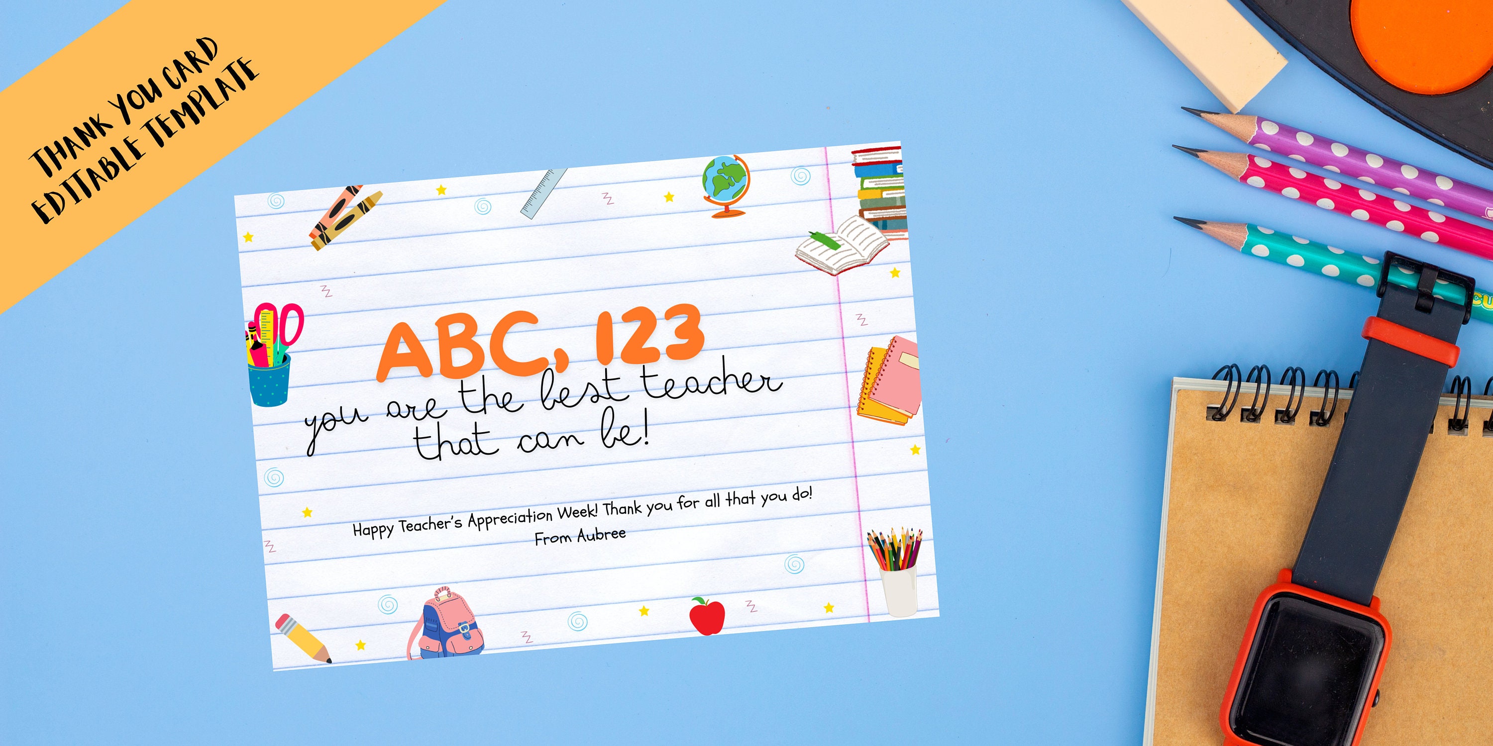 Teacher, Thank You Card Template, Editable, DIY, Teacher's Appreciation ...