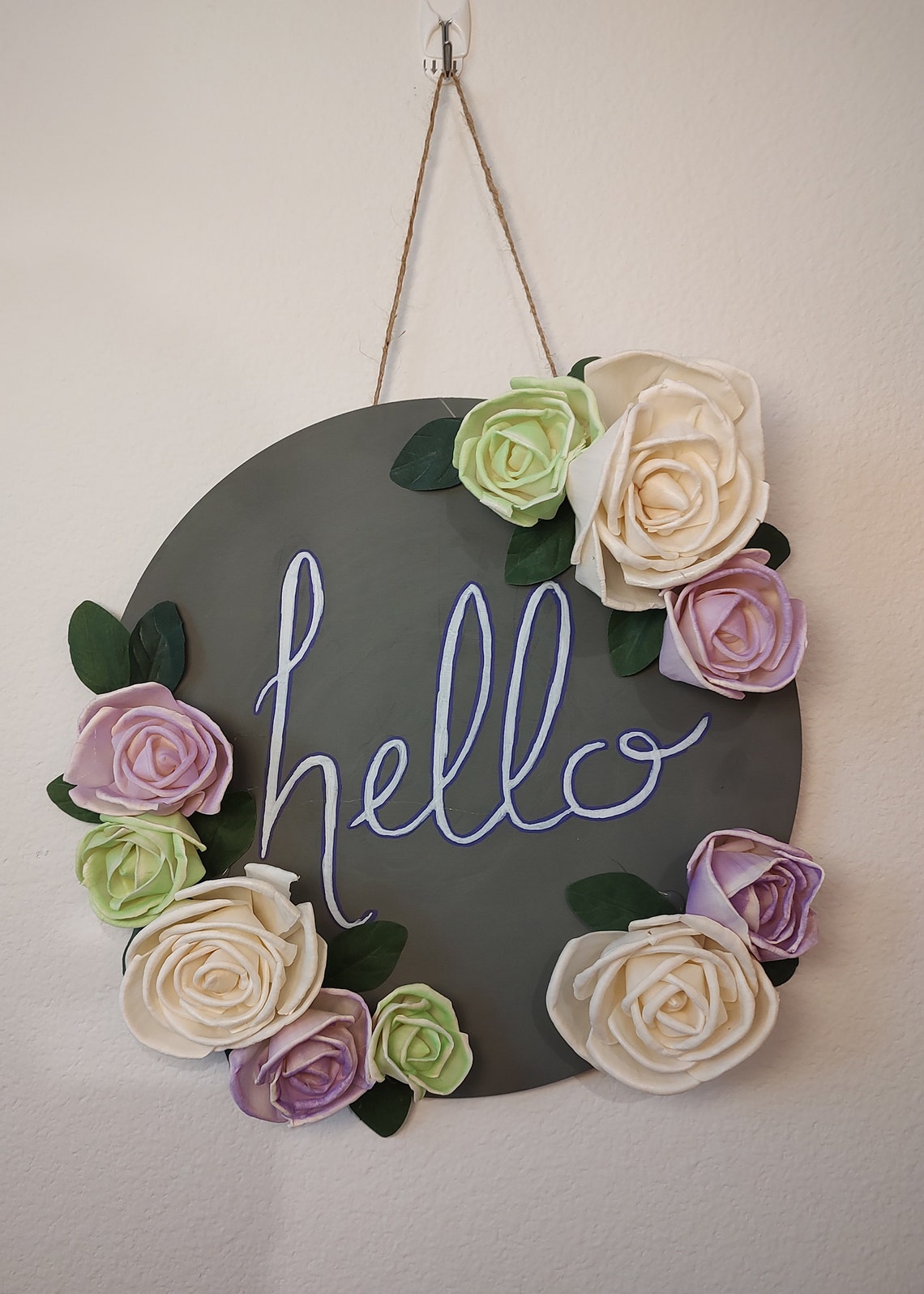 Wood Flower Wall Sign Hello Welcome Sign Floral Home Decor Mother's Day Gift Gift for Her ...