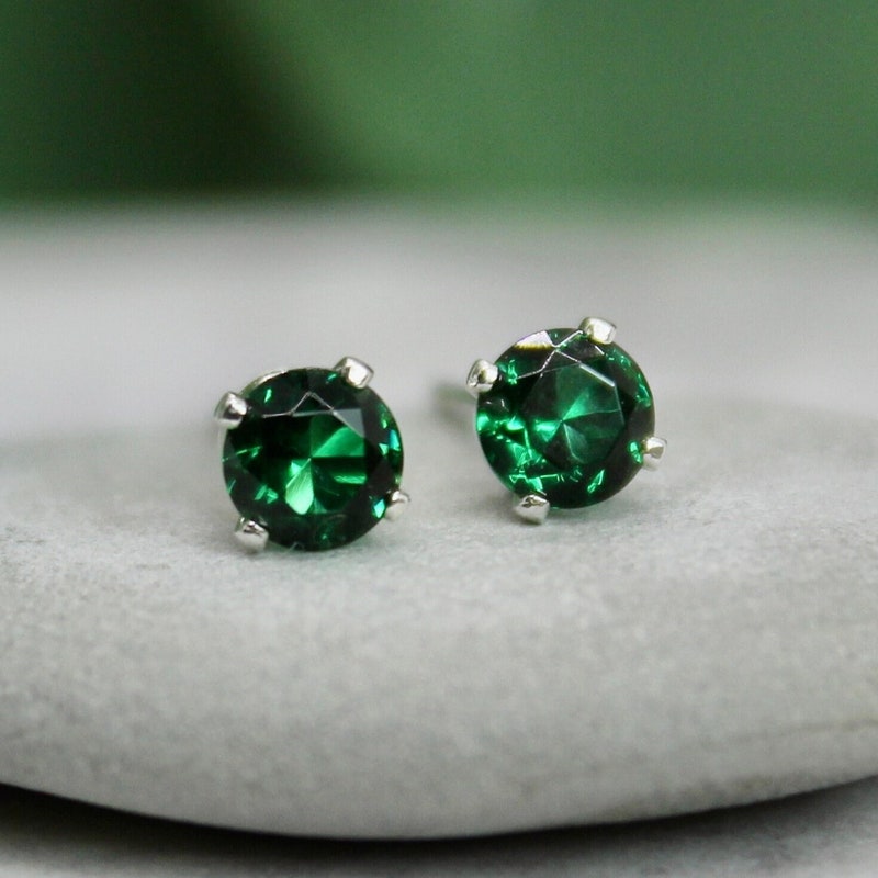 Emerald Stud Earrings - Etsy