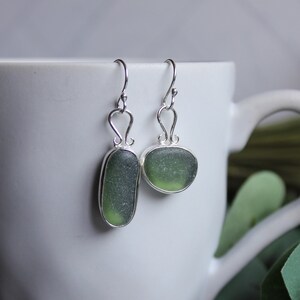 Dark Green Sea Glass Dangly Earrings, Gift for Hard to Buy for Woman ...