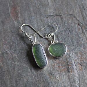 Dark Green Sea Glass Dangly Earrings, Gift for Hard to Buy for Woman ...