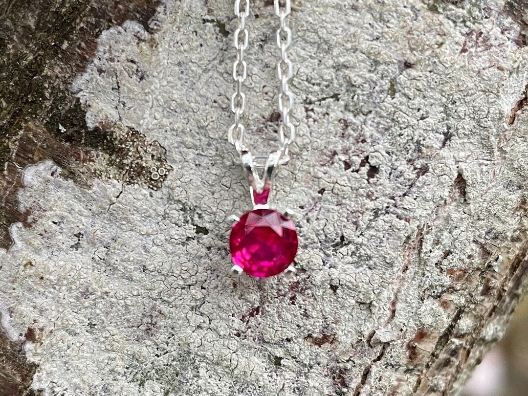 Ruby Necklace July Birthstone Hot Pink Gemstone Necklace Birthday Gift ...