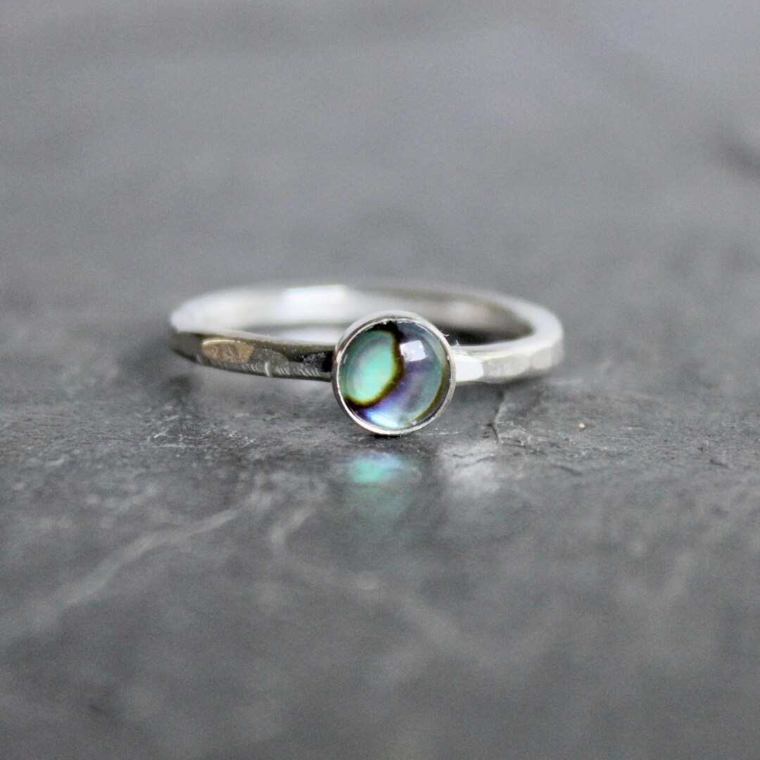 Green Paua Shell Stacking Ring • Abalone Jewelry • Sterling Silver ...