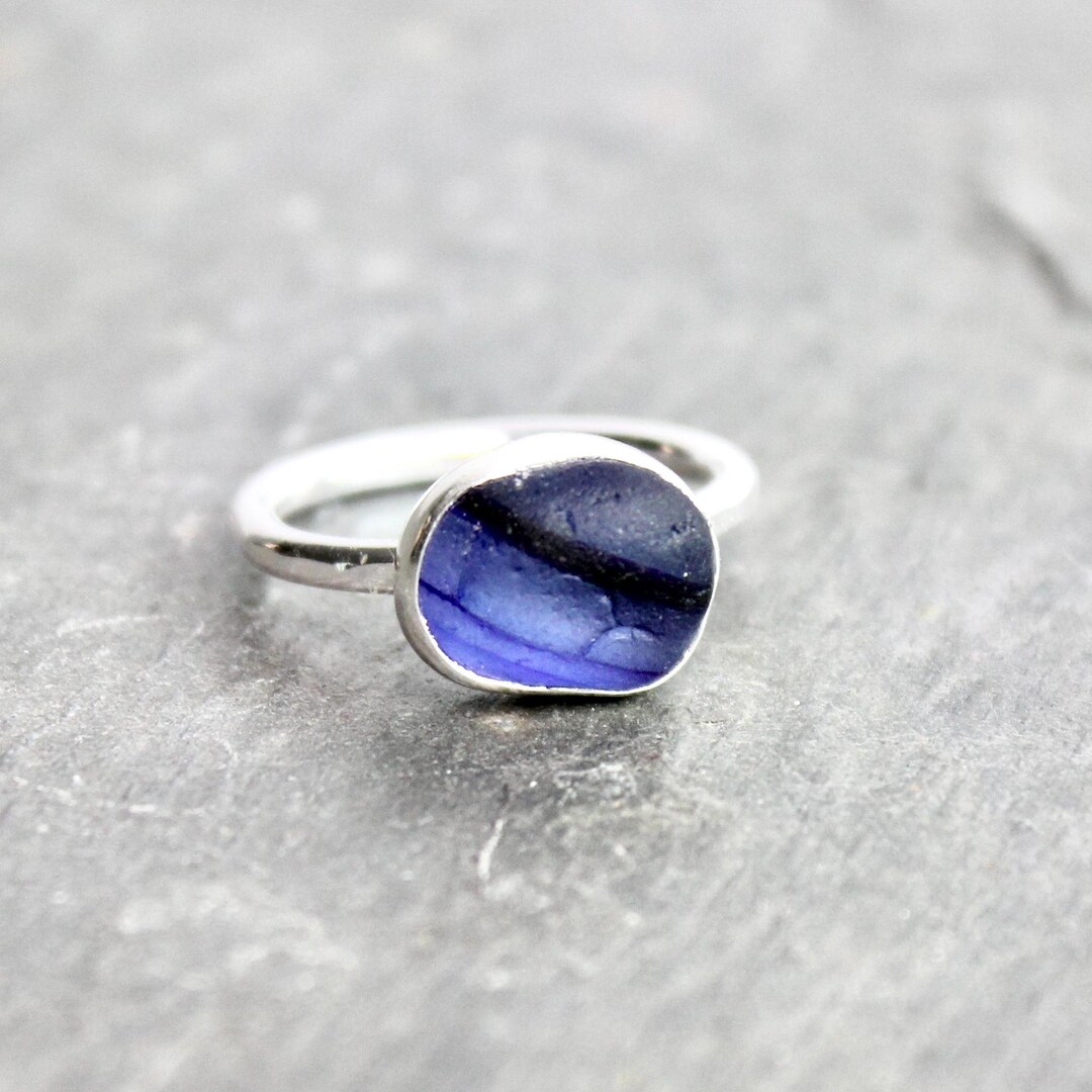 Rare Blue Seaham England Sea Glass Ring • Handmade Sterling Silver ...