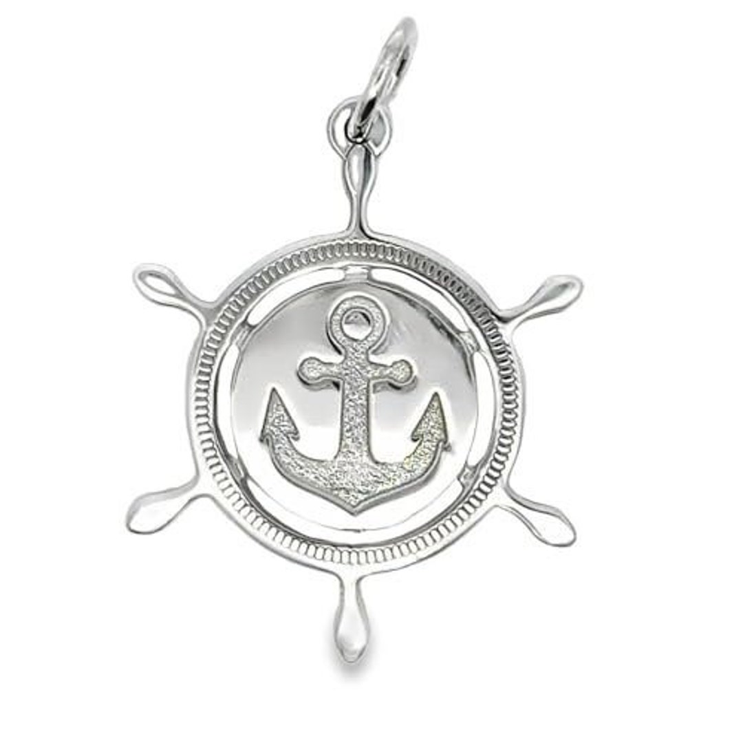 Ship Wheel Helm With Anchor Charm in Sterling Silver BCJ1099 - Etsy