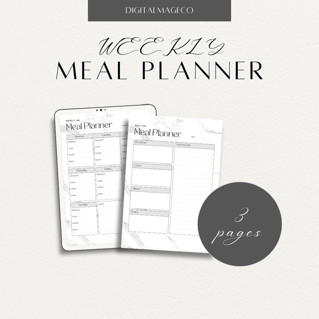 Minimalist Weekly Meal Planner - Digital and Printable - Etsy