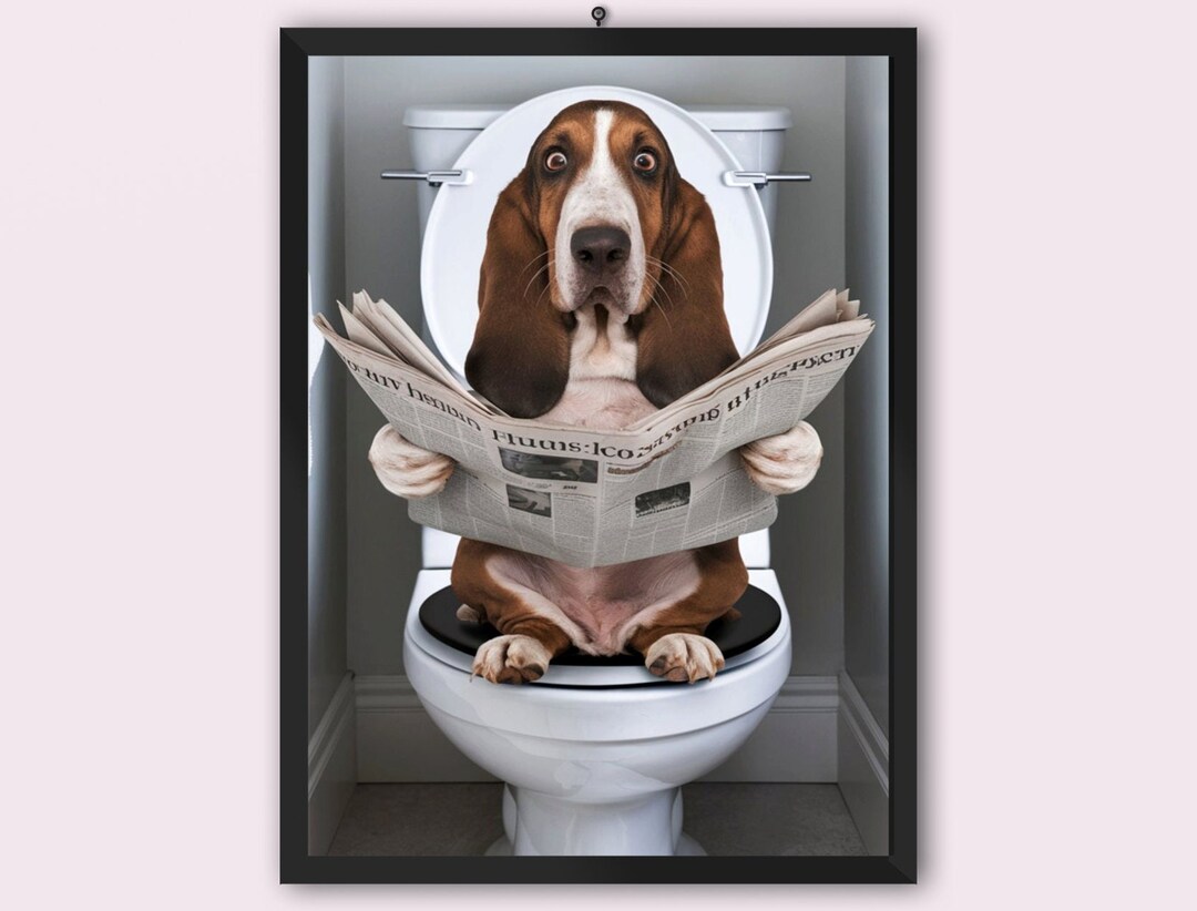 Basset Hound Wall Art, Funny Bathroom Decor, Basset Hound in Toilet ...