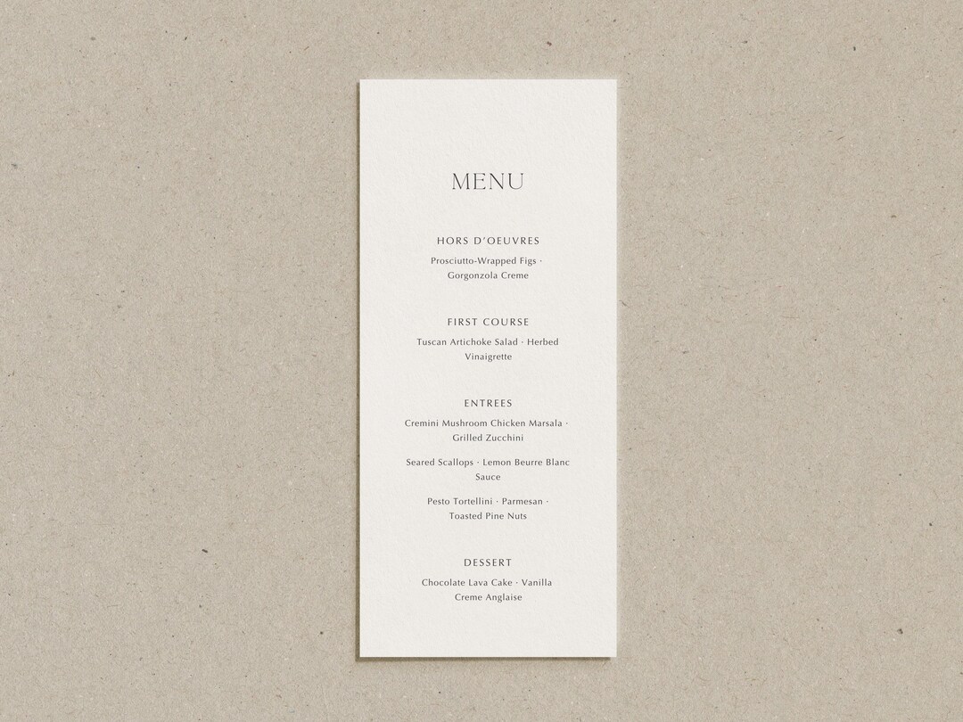Classic Wedding Menu Template - Instant Download - Etsy
