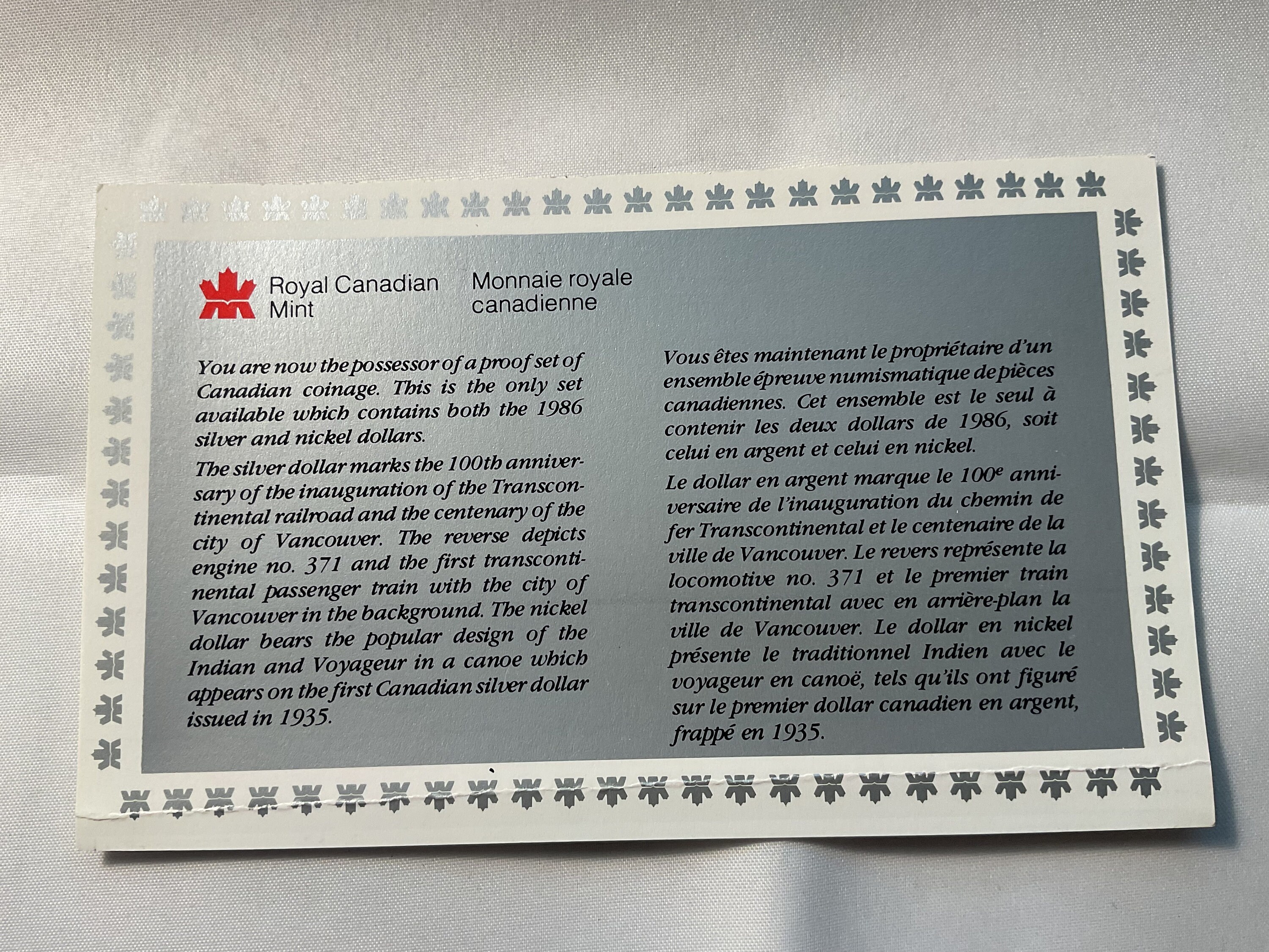 RCM, 1986 RCM Double Dollar Coin Set, Collector's Coin Set, 1986 ...