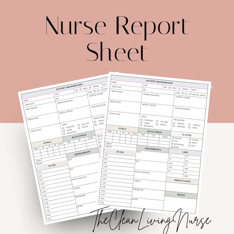 Nurse Report Sheet - Etsy