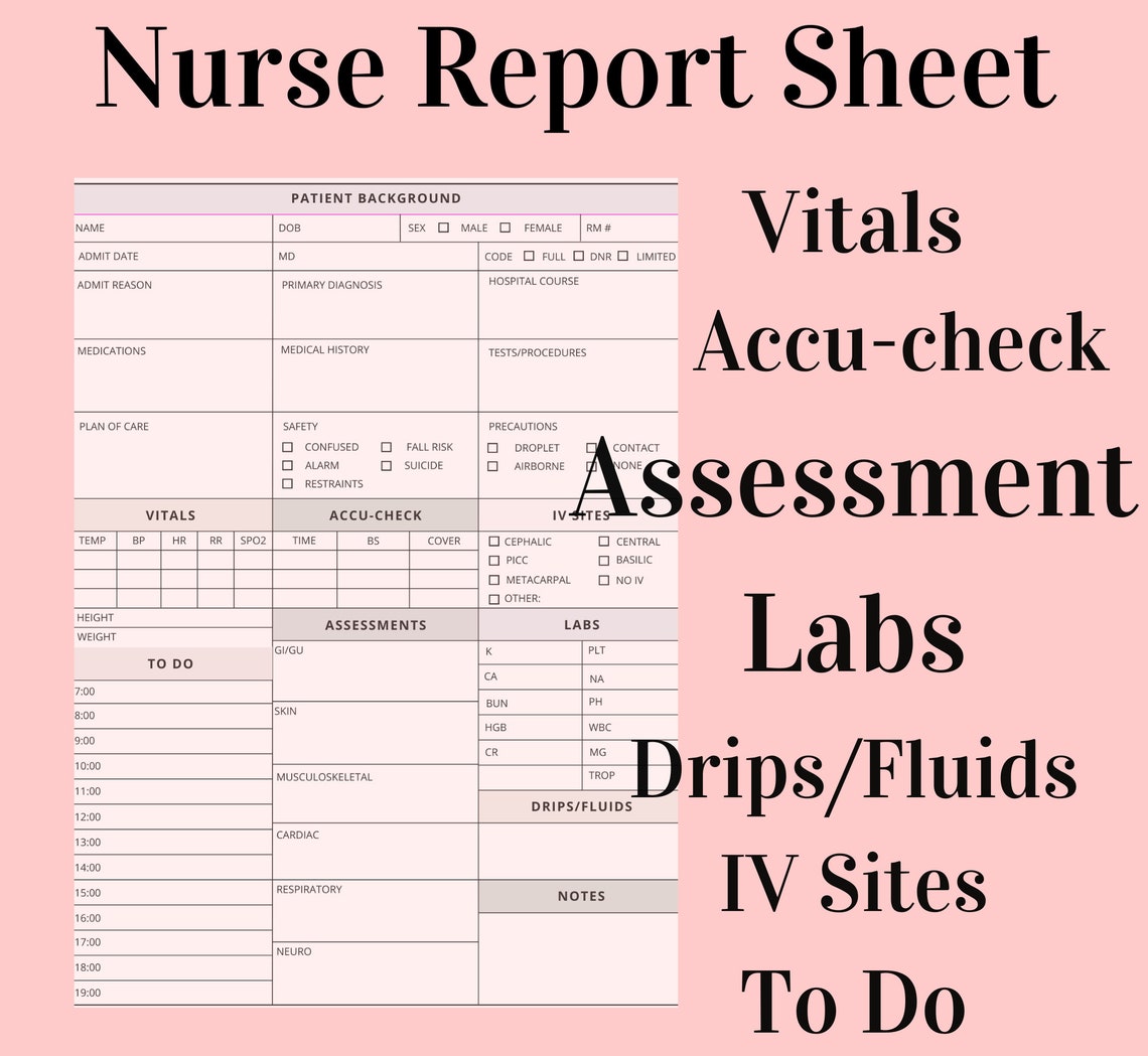 Nursing Report Sheet,nurse Report Sheet Medsurg,report Sheet for Nurses ...