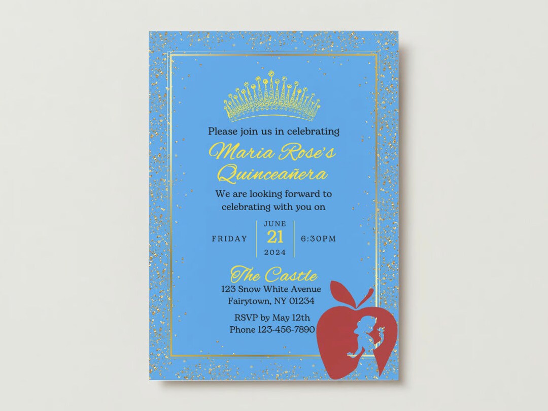 EDITABLE, Snow White Theme Birthday Invitation, Digital Download ...