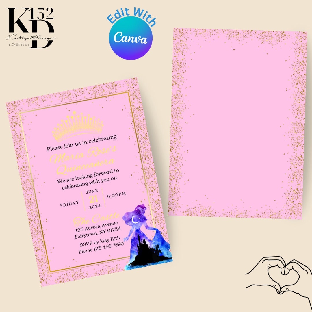 EDITABLE, Aurora Theme Birthday Invitation, Digital Download, Princess ...