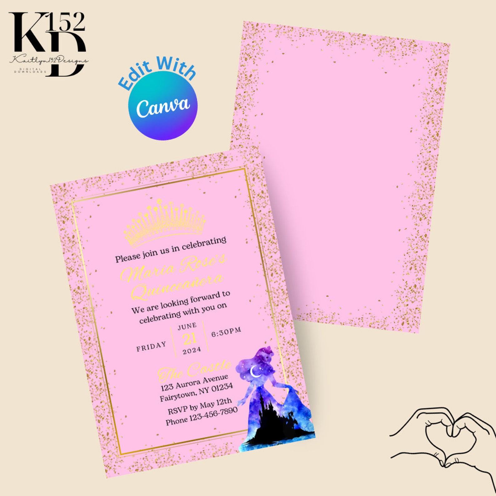 EDITABLE, Aurora Theme Birthday Invitation, Digital Download, Princess ...