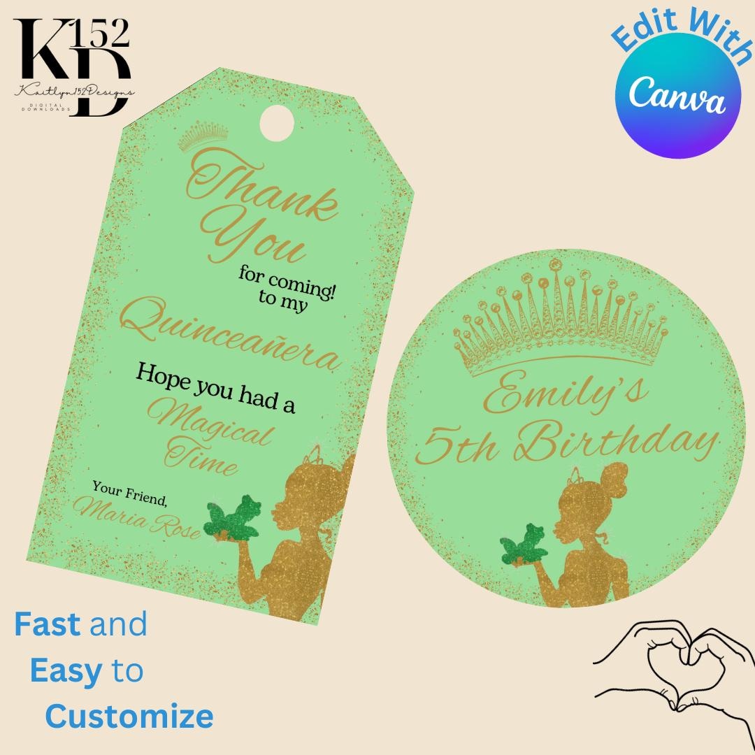 Editable Princess and the Frog Gift Tag, Tiana Theme (digital Download ...