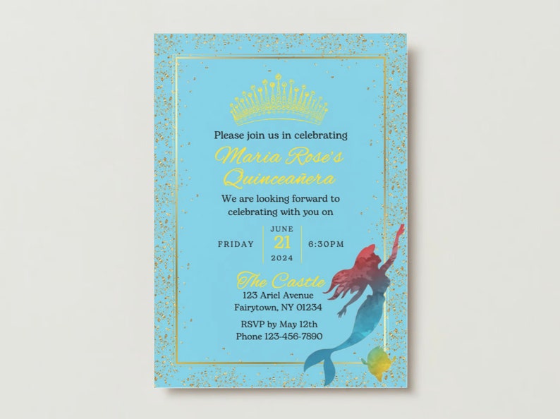 EDITABLE, Ariel Theme Birthday Invitation, Digital Download, Princess ...