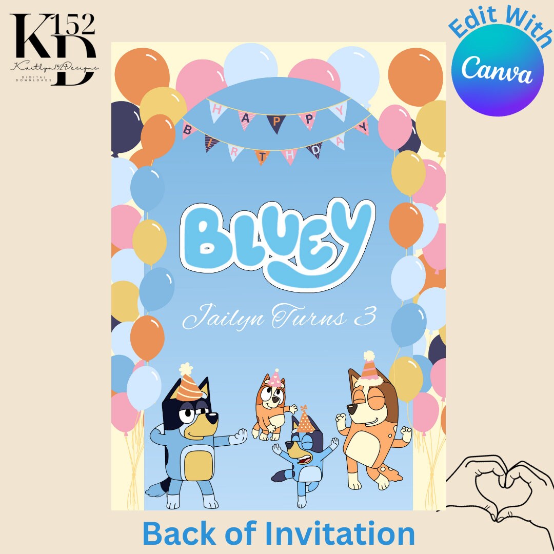 EDITABLE, Bluey Theme Birthday Invitation, Digital Download, Canva ...