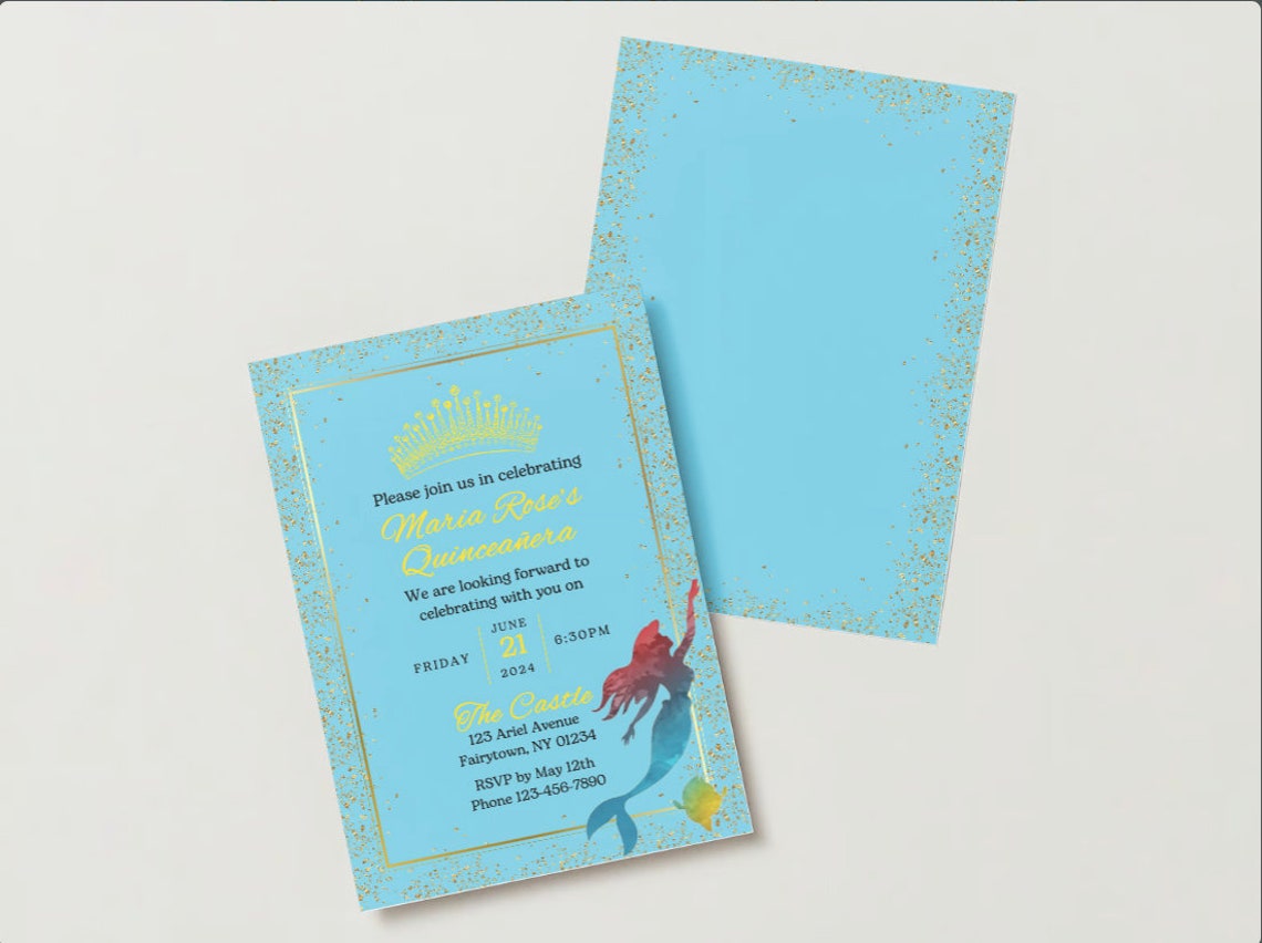 EDITABLE, Ariel Theme Birthday Invitation, Digital Download, Princess ...