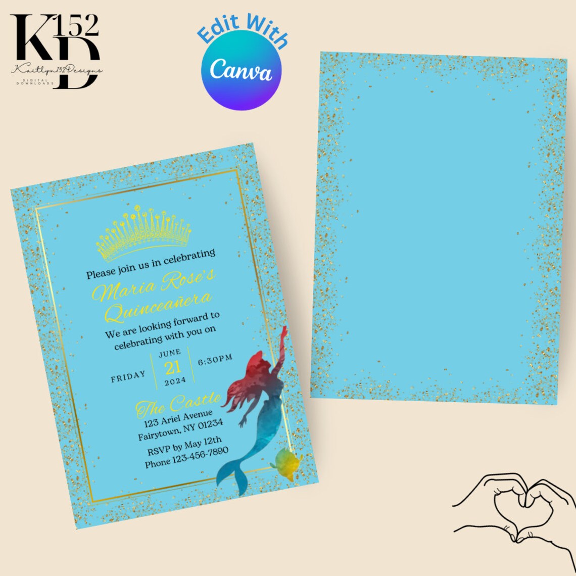 EDITABLE, Ariel Theme Birthday Invitation, Digital Download, Princess ...