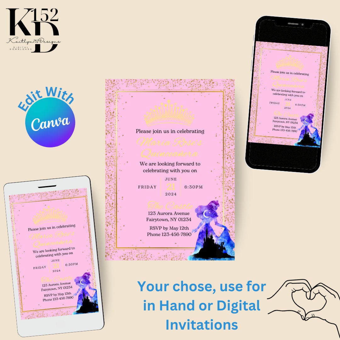 EDITABLE, Aurora Theme Birthday Invitation, Digital Download, Princess ...