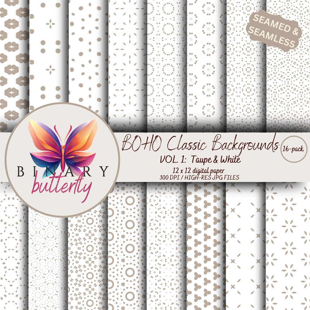 16 Pack BOHO Digital Paper Seamed and Seamless Patterns 12x12 Inch High ...