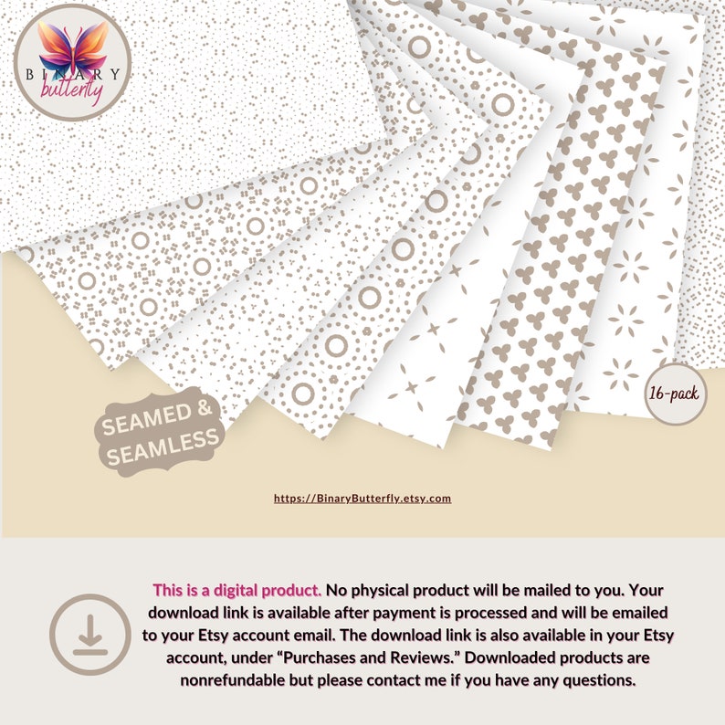 16 Pack BOHO Digital Paper Seamed and Seamless Patterns 12x12 Inch High ...