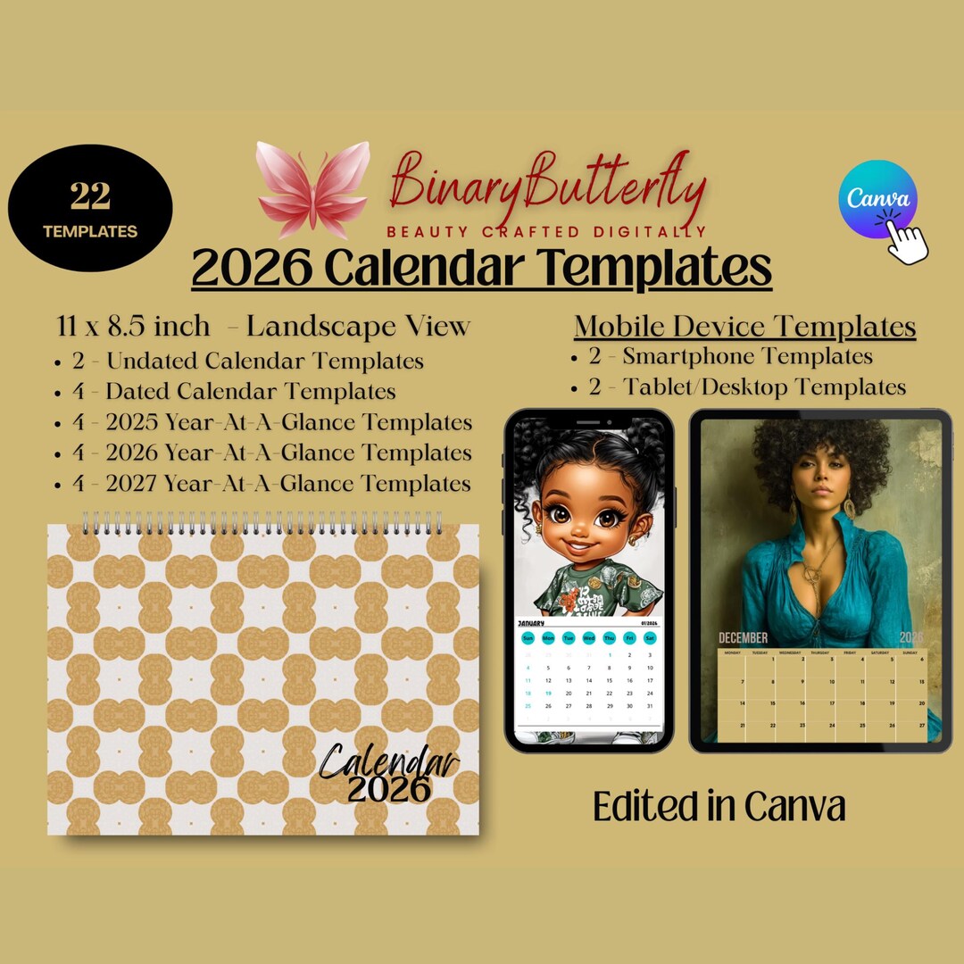 2026 Calendar Templates | Canva Editable Template | Drag and Drop Photo ...