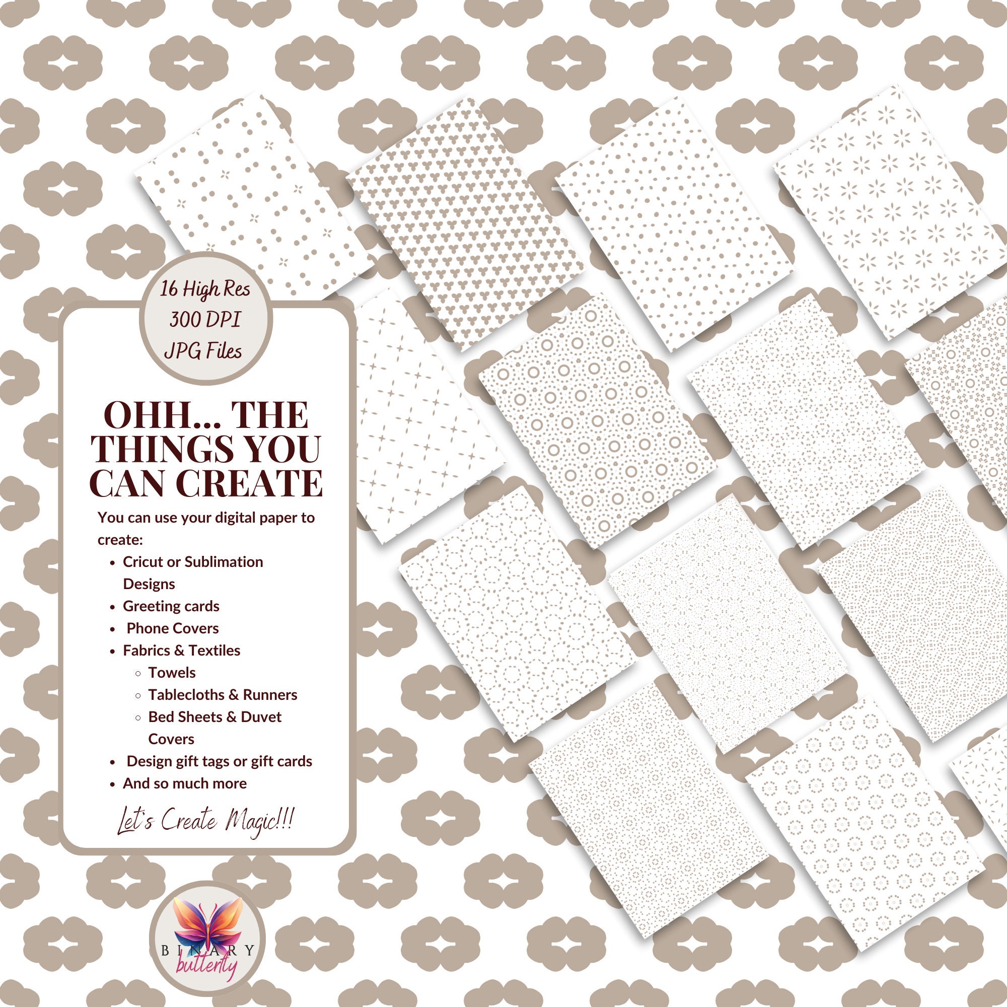 16 Pack BOHO Digital Paper Seamed and Seamless Patterns 12x12 Inch High ...