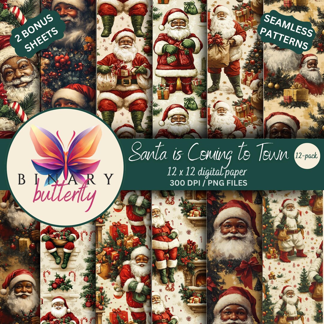 Santa Digital Paper Pack | 12x12 Seamless Holiday Patterns | Bonus ...