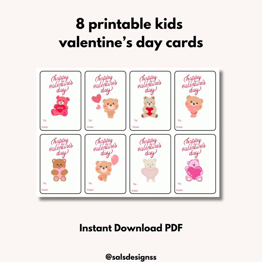 Kids Valentines Day Cards, Digital, Printable, Valentine Cards for Kids ...