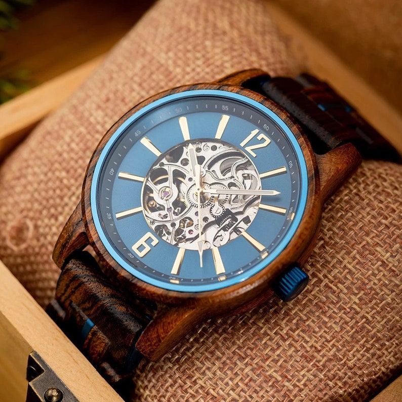 Engraved Wood Watch, Personalized Mechanical Watch, Name Engraved ...