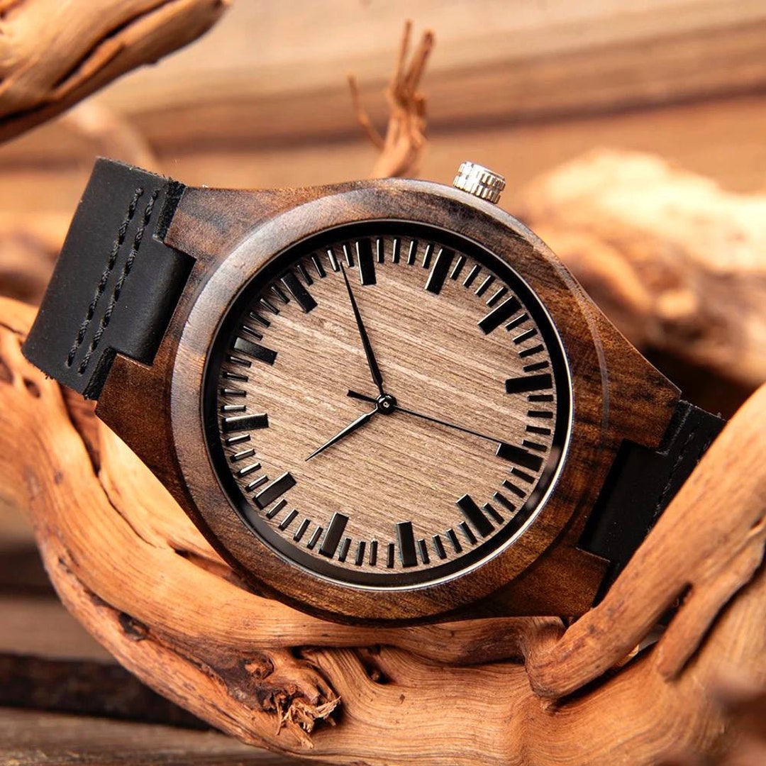 Handmade Wooden Watch for Men With a Leather Band, Engraved Handwriting ...
