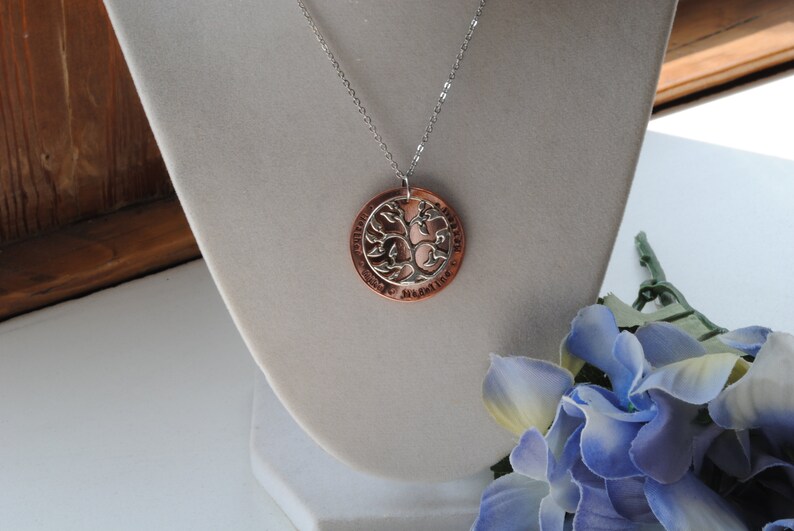 Copper Family Name Necklace With Silver Pewter Tree of Life - Etsy