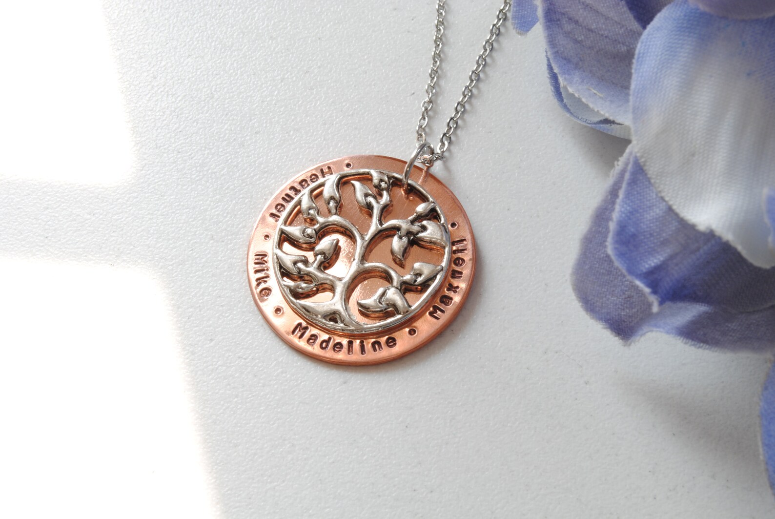 Copper Family Name Necklace With Silver Pewter Tree of Life - Etsy
