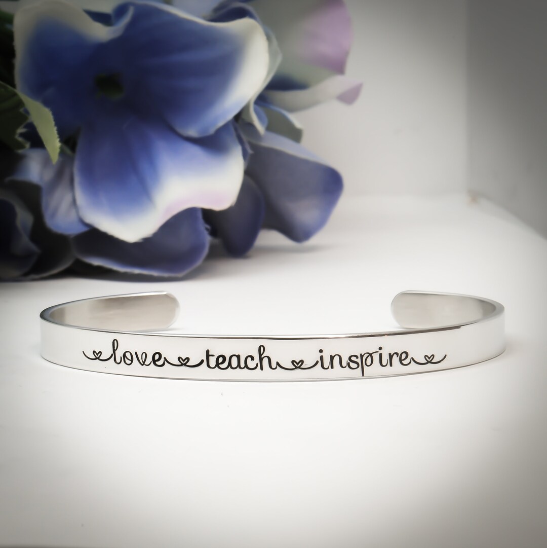 Stamped Metal Bracelet "love, Teach, Inspire" - Etsy