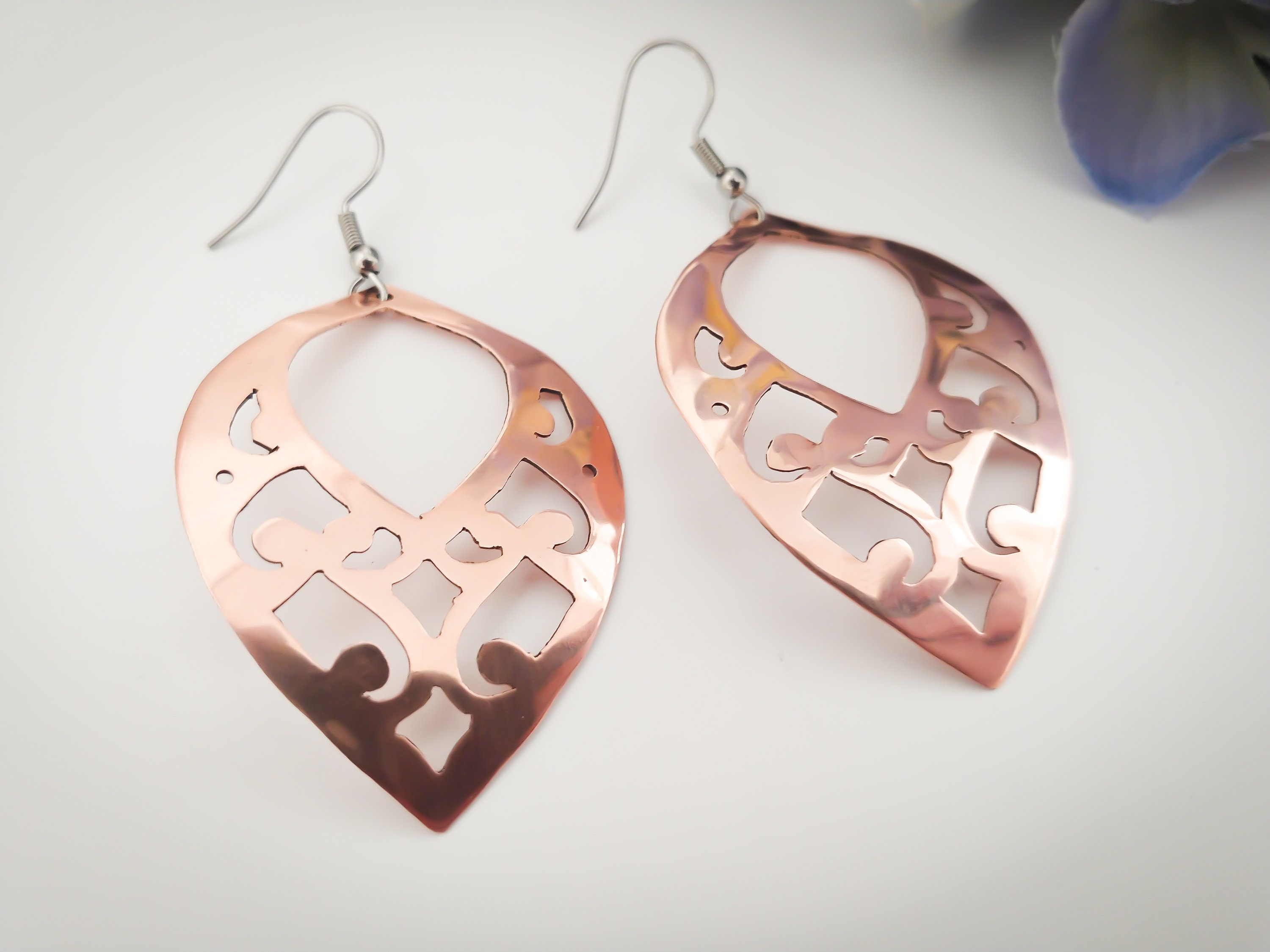 Hand Cut Detailed Copper Earrings | Etsy