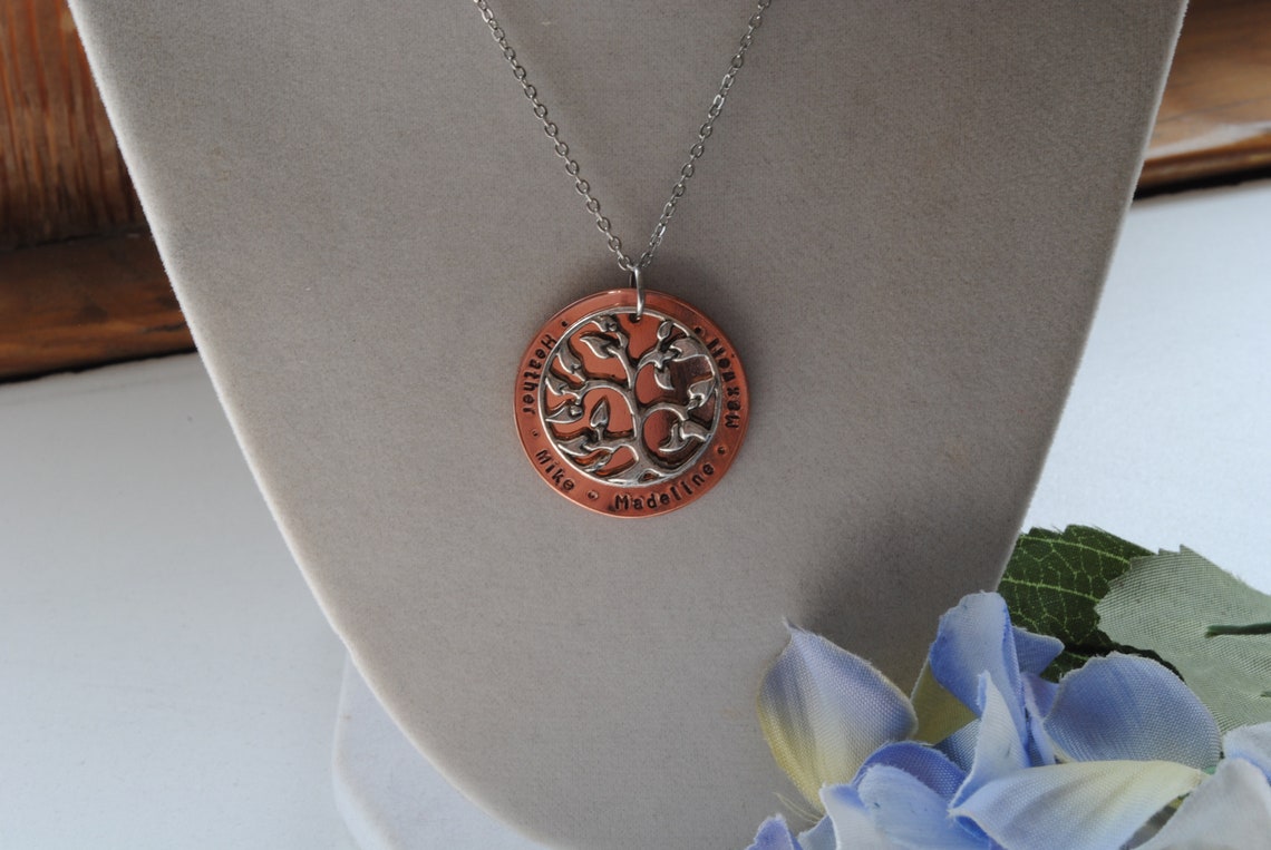 Copper Family Name Necklace With Silver Pewter Tree of Life - Etsy