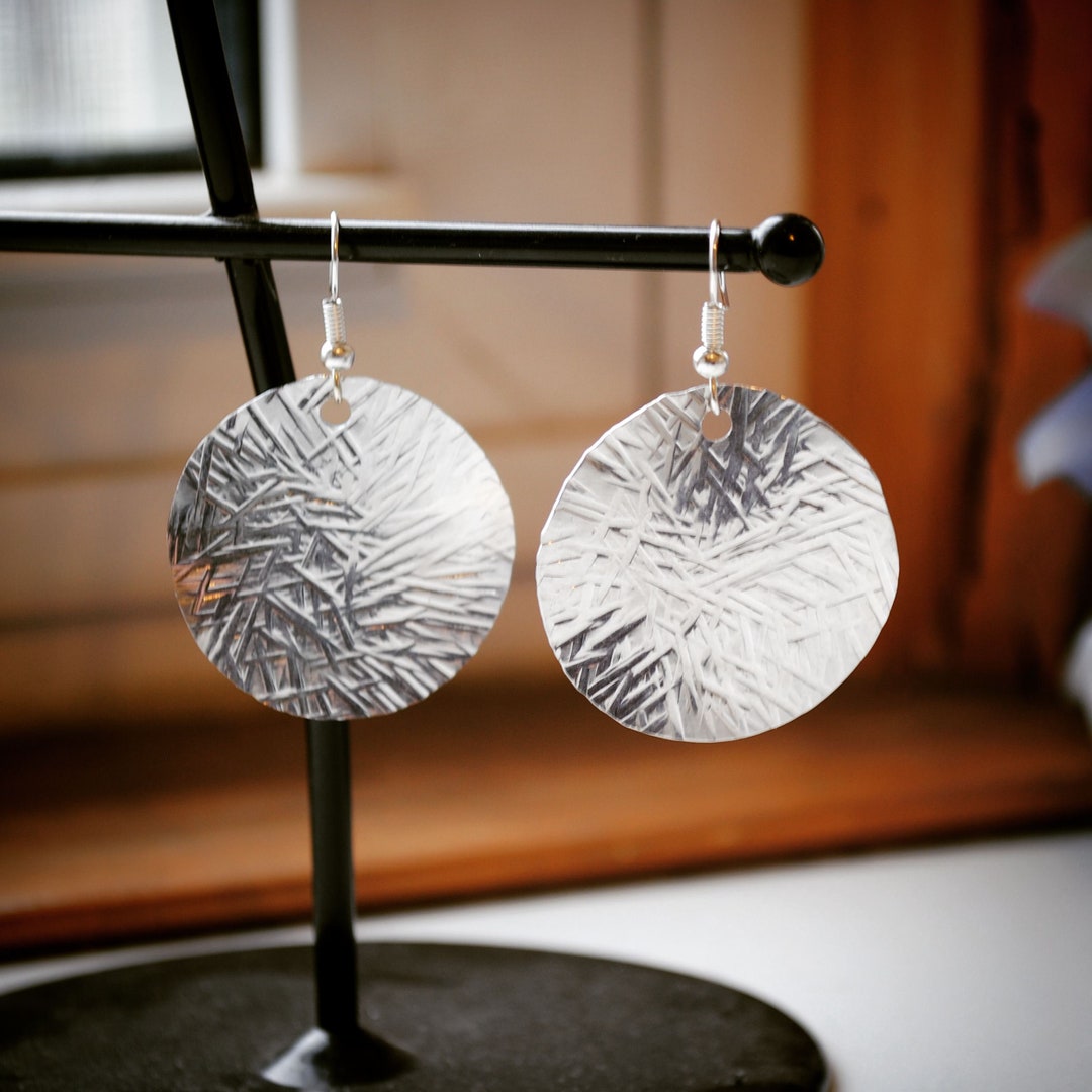 Large Round Textured Metal Earrings - Etsy