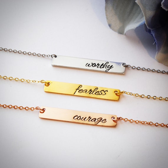 One Word Bar Necklace Gold or Rose Gold or Silver - Etsy