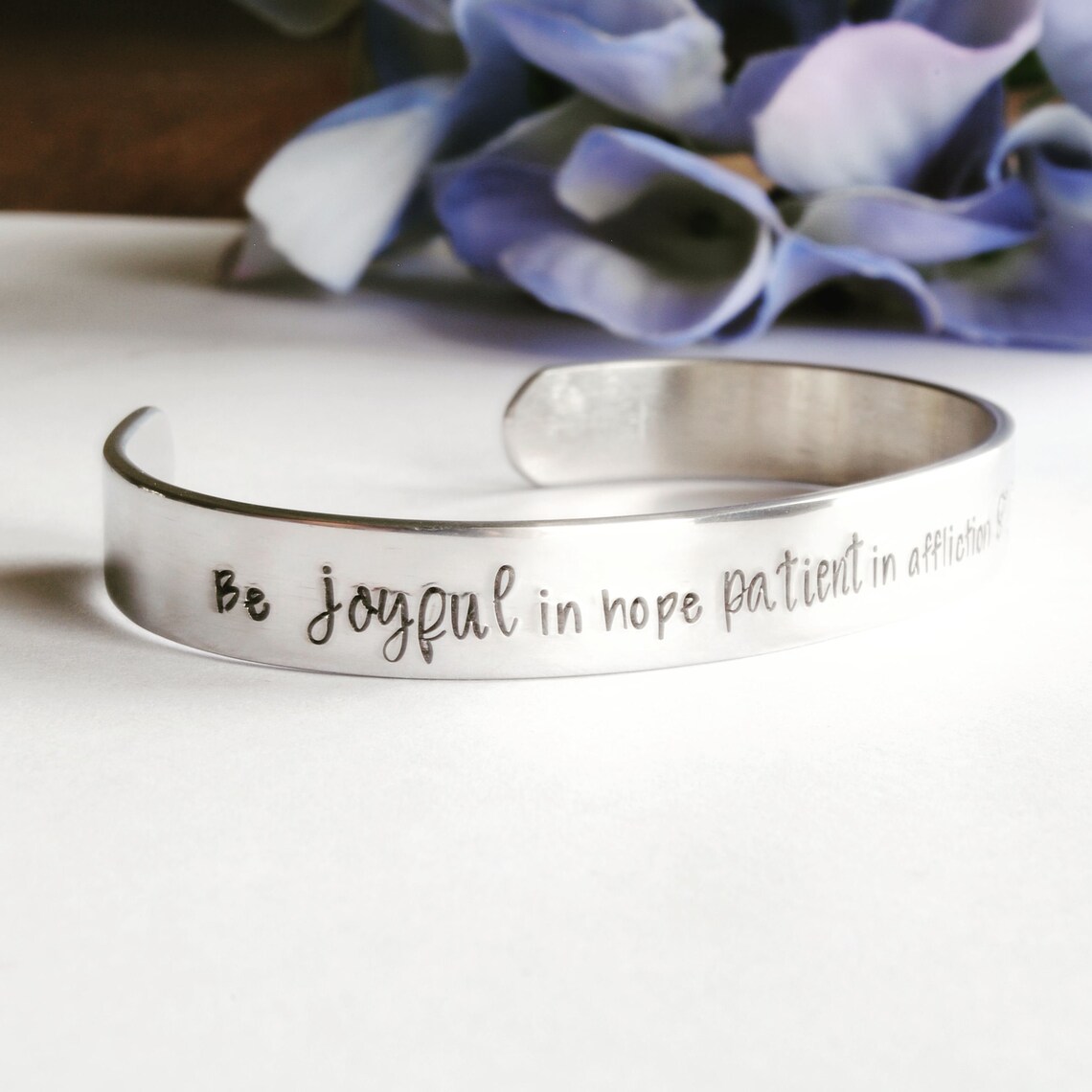 Hand Stamped Scripture Cuff Bracelet Romans 12:12 - Etsy