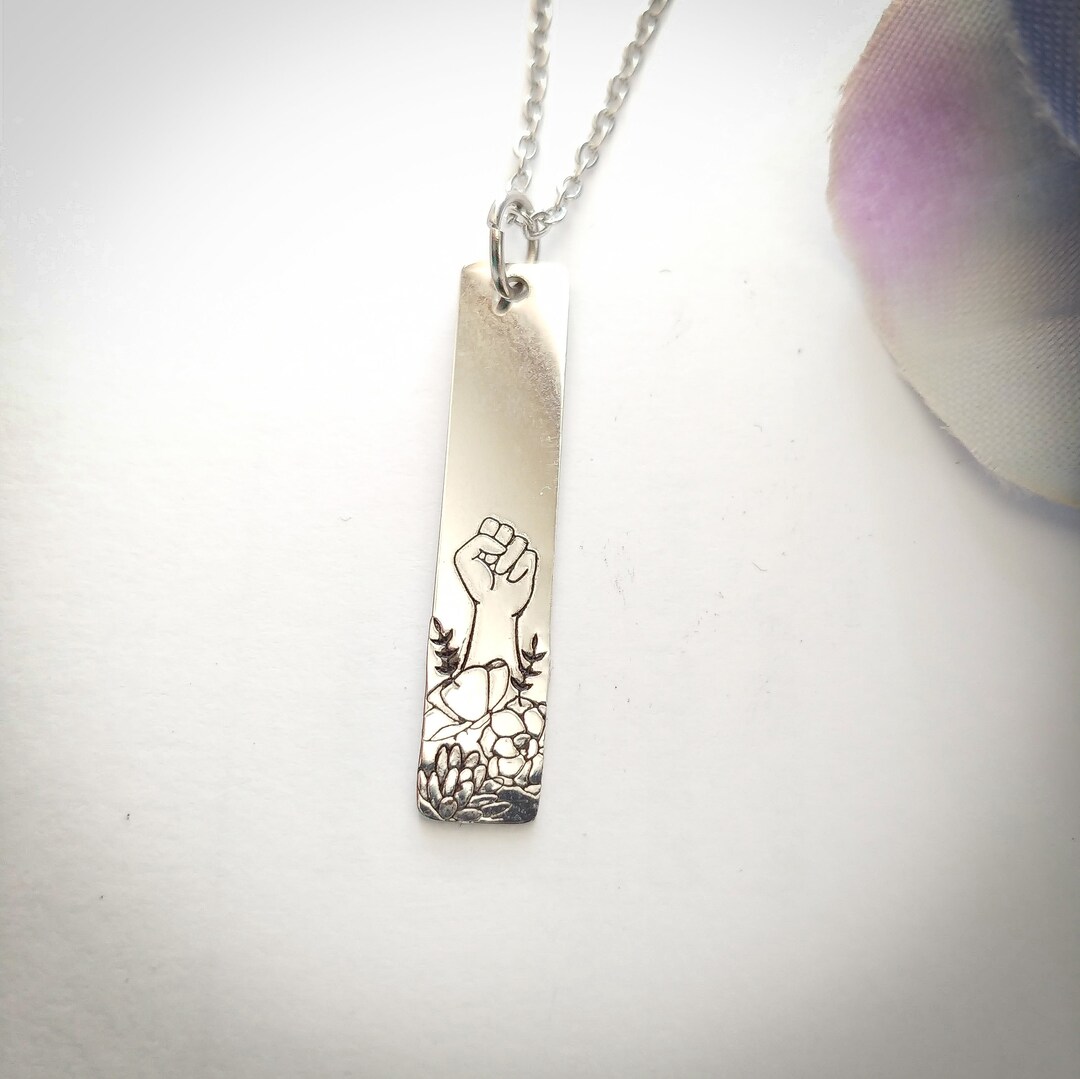 Fist With Flowers Hand Stamped Necklace - Etsy