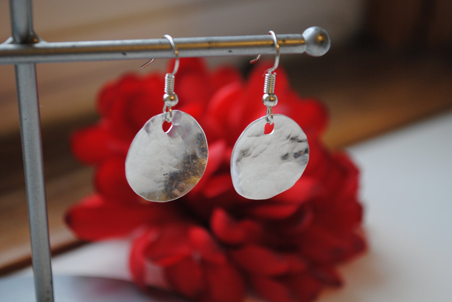 Tiny Round Hammered Metal Earrings - Etsy